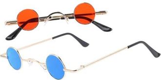 Soimiss 2 pièces Lunettes de Soleil Vintage Steampunk Rondes Unisexes Mini Monture Métal Légères Résistantes Protection UV pour Festivals Voyages Usage Quotid