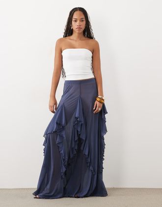 Asos jupe longue en tulle &agrave; volants bleue