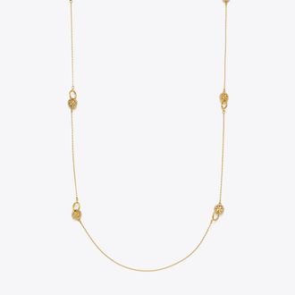 Tory Burch Long Icon Pav&eacute; Interlocking Necklace