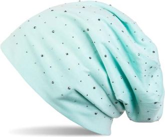 styleBREAKER Bonnet Classique Type Beanie, avec Application de Beaux Clous en Strass, Unisexe 04024037, Couleur:Menthe