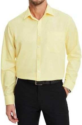Hisdern Chemise Jaune Clair à Manches Longues pour Hommes Chemise Habillée en Fibre de Bambou Coupe Régulière Chemise sans Repassage avec Poche,2XL