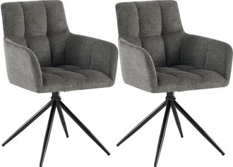 Clp Esszimmerstühle 2er Set, Sessel Jonah drehbar mit Armlehnen, modern Drehstuhl mit Stoff für Wohnzimmer 150 kg belastbar, Farbe:dunkelgrau