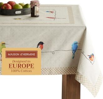 Maison d'Hermine Birdies on Wire Nappe 100% Coton pour Cuisine | D&icirc;ner | Table | D&eacute;coration de f&ecirc;tes | Mariages | Printemps/&eacute;t&eacute; (rectangulaire, 160 cm x 220 cm)