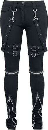 Gothicana by EMP Femme Pantalon en Tissu Noir avec Boucles W29L32