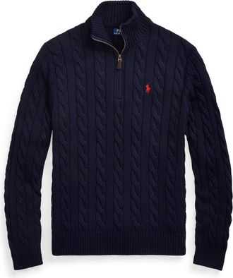 Ralph Lauren Zopfstrick-Troyer aus Baumwolle mit Poloreiter-Stickerei in