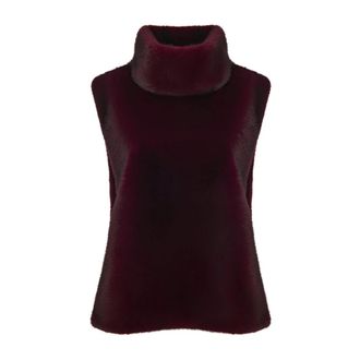 Cesare Gaspari &Auml;rmellose skulptierte Top aus Kunstpelz mit Kragen - Bordeaux - - Tops - Damen - Rot - ONE SIZE