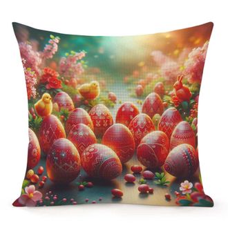 Generic Cushion Covers Ostereier, Gelbe K&uuml;ken Und Roter Hase, Bl&uuml;hende Blumen Und Beeren Umgeben Sofakissenh&uuml;llen Sofakissenbez&uuml;ge Pillow Cases for Schlafzimm