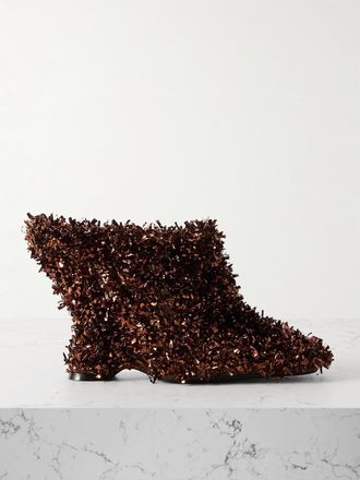 Dries Van Noten Mules Aus Metallic-lametta Mit Keilabsatz - Braun