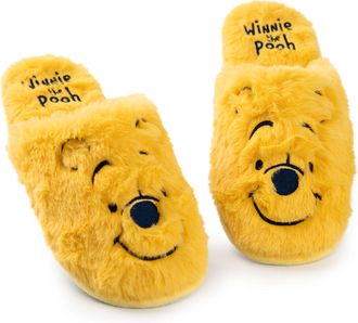 Disney Winnie the Pooh Damen Hausschuhe | Damen-Teddybär-Pelz-Pantoletten in Gelb | Gesticktes Charakter-Gesicht zum Hineinschlüpfen für Erwachsene und Jugen