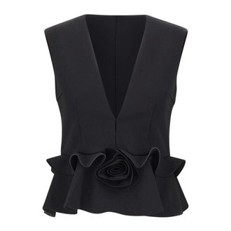 Rotate V-Ausschnitt Blumen-Top - - Tops - Damen - Schwarzk - M