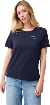 Cecil Damen B323586 T-Shirt mit Wording-Detail, Urban Navy Blue, XXL