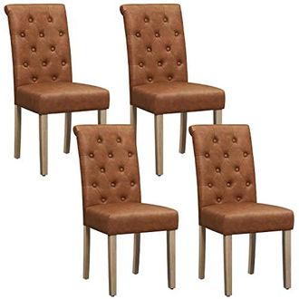 Yaheetech Lot de 4 chaises de Salle à Manger avec Dossier Haut Pieds en Bois Massif Assise rembourrée pour Maison Bureau Cuisine Bar Réunion Hôtel Brun Vintage