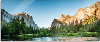 Pixxprint Glasbild Panorama, Wandbild aus Echtglas, Fluss in den Bergen, 120x50 cm, inkl. Aufhängung und Abstandshalter