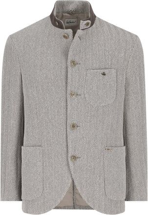 Luis Trenker Trachtenjanker mit Fischgr&auml;t und Ellenbogenpatches aus Veloursleder in