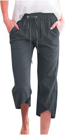 Generic Pantalon Fluide Femme en Lin Large Elegant Pantalon Large Taille Haute pour Femme avec Cordon De Serrage &Eacute;lastique Long Confortable &Agrave; Taille Elastique