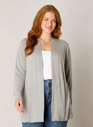 Base Level Curvy Strickjacke BASE LEVEL CURVY Ayla, Damen, Gr. 54/56, grau melange, Strick, Obermaterial: 94% Viskose, 6% Elasthan, unifarben, figurumspielend ca. Mitt