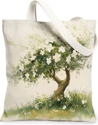 Generic Sac fourre-tout en toile de jasmin printanier pour faire du shopping, 33 x 38,1 cm, sac d&eacute;picerie r&eacute;utilisable pour femme, peinture florale, d&eacute;coratio