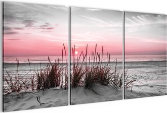 Runa Art Bilder Strand Sonnenuntergang 3 Teilig Bild auf Vlies Leinwand Deko Wohnzimmer Schlafzimmer Meer Natur Grau Rosa 043736b