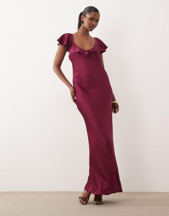 Vero Moda Robe longue &agrave; mancherons et d&eacute;tail rose - Violet