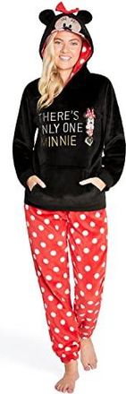 Disney Stitch Pyjama Polaire Femme Vêtements de Nuit Femme et Ado Longues Ensemble de Pyjama Femme Doux et Chaud Idée Cadeau pour Elle (Rouge Minnie, L)