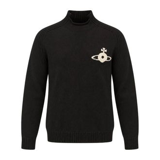 Vivienne Westwood Pull &agrave; col montant et motif Orb en intarsia - Femme - Pulls - Noir - Taille: 46 FR