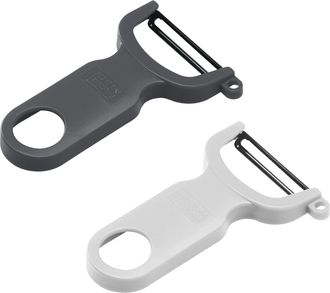 Kuhn Rikon Peeler Sparschäler Set 2-teilig, Gemüseschäler, Edelstahlklinge, Grau und Weiss, Plastic Original Swiss
