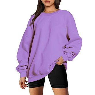 Generic 2026 Nouveaux Femmes Automne et Hiver Haut Ample Couleur unie Manches &Eacute;paule Sans Capuche Pull Sweatshirt Pull, violet, 3XL
