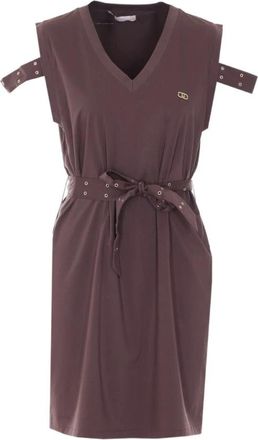 Liu Jo Femme, Robes, Brun, Taille: 38 FR V-neck Belt Dress