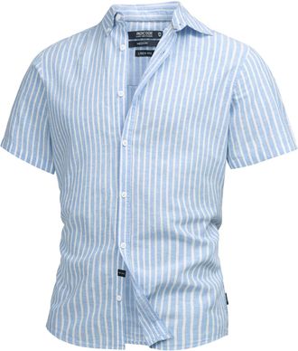 Indicode Herren INBravida Leinenhemd Kurzarm-Hemd mit Button-Down-Kragen | Herrenhemd Sommerhemd f&uuml;r M&auml;nner Moonlight, XXL