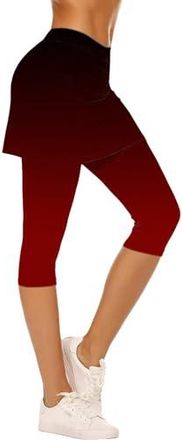Generic Pantalon de yoga 3/4 pour femme - Taille haute avec jupe - Legging de sport - Pantalon de sport - Pantalon de sport - Pantalon de tennis - Stretch l&eacute;g