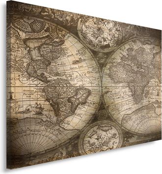 Feeby Wandbild - 1 Teilig - 80x120 cm, Leinwand Bild Leinwandbilder Bilder Wandbilder Kunstdruck, LANDKARTE, EINE ALTE LANDKARTE, BRAUN