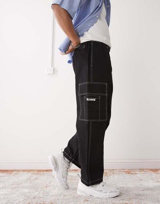 XLARGE Pantalon à enfiler avec coutures contrastantes et ceinture fonctionnelle - Noir