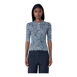 Ganni Bedrucktes Mesh-Polo-Shirt - - Tops - Damen - Mehrfarbig - XS