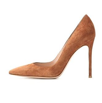 EDEFS Escarpins Femme - Talon Haut Chaussures - Talon Aiguille Daim - A Enfiler Bout ferm&eacute; Marron - T.35