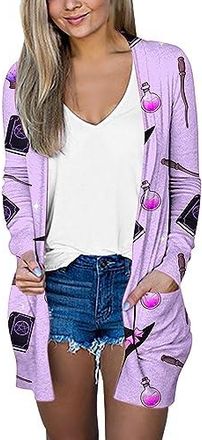 Generic Cardigans pour femme - Court - Rouge - Avec ouverture sur le devant et l&eacute;ger - Haut Duster d&eacute;contract&eacute; pour femme, lilas, XXL