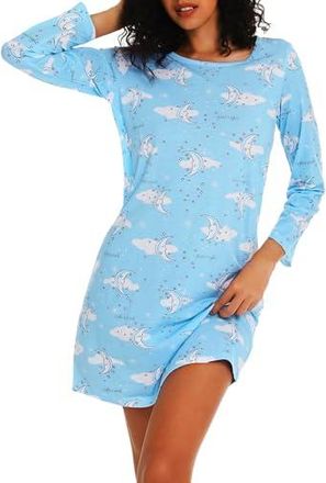 Mia Lucce Chemise de Nuit Femme Manches Longues Coton Chemises de Nuit Femme V&ecirc;tement De Nuit Rond S-3XL