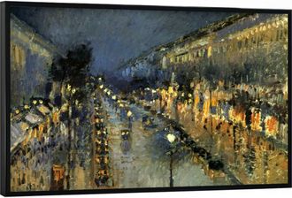 artboxONE Poster mit schwarzem Rahmen 90x60 cm St&auml;dte Boulevard Montmartre at Night - Bild Camille Pissarro