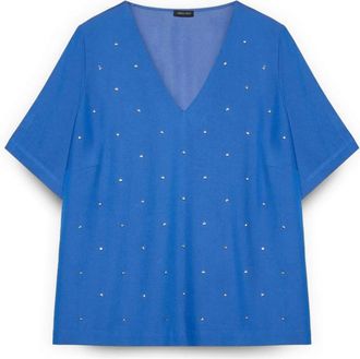 Fiorella Rubino Femme, Blouses et Chemises, Bleu, Taille: 44 FR Blouse en viscose avec motifs &agrave; pois clairs