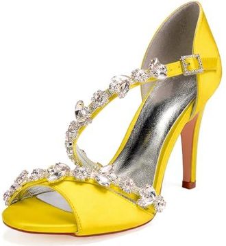 Generic Chaussure Mariage Femme Sandales Tendance pour Ouvert Stylet Talons Mari&eacute;e pour Robes Et Chaussures De F&ecirc;te 10.5Cm,Jaune,40 EU
