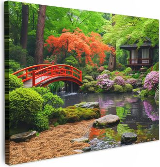 MuchoWow © Bild auf Leinwand 70x50 cm Schlafzimmer Bilder Badezimmer Wand Deko Wohnzimmer Modern Wanddeko Bilderwand Geschenk Japanischer Garten - Natur - Bäum