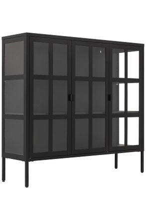 Xora Vitrine, Schwarz, Metall, 2 F&auml;cher, 120x110x35 cm, Typenauswahl, stehend, Esszimmer, Vitrinen