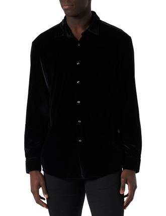 HUGO BOSS Herren Kenno Slim-Fit Hemd aus Stretch-Samt Schwarz 45