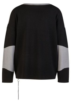 Doris Streich Strickpullover mit grafischem Muster und Patch aus Lederimitat