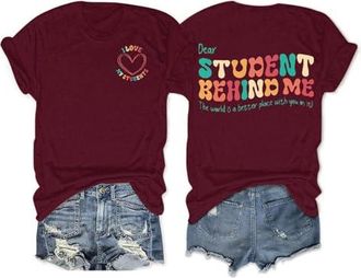 Generic T-shirt personnalis&eacute; T-shirt enseignant amusant pour femmes avec motif &eacute;tudiant T-shirt graphique d&eacute;contract&eacute; pour l&eacute;t&eacute; T-shirts rouges pour femmes T-