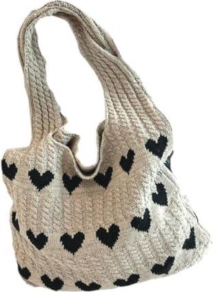 BESPORTBLE Paquet Fourre-Tout Tricot&eacute; en Maille Coeur Kaki Grand Paquet de Plage d&Eacute;t&eacute; L&eacute;ger Polyvalent pour Femme Randonn&eacute;e et Camping Rangement T&eacute;l&eacute;phone et Bou