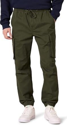 Amazon Essentials Pantalon de Jogging Cargo à Coupe Classique avec Cordon de Serrage Homme, Olive Foncé, XS