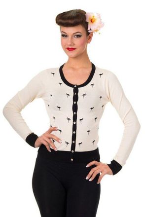 Banned Strickjacke Golden Touch Flamingo Retro Vintage Cardigan