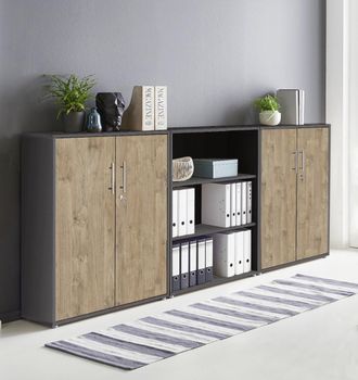 BMG M&ouml;bel Aktenschrank in Anthrazit Gold Harbor Oak Office Edition abschlie&szlig;bar als Einzelschrank oder Schrankwand Verschiedene Ausf&uuml;hrungen (Set9)