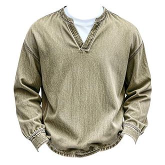 Generic Sweat-shirt l&eacute;ger pour homme - Col en V - Manches longues - Grande taille - V&ecirc;tements classiques tendance - T-shirt d&eacute;contract&eacute; et tendance pour homme