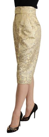 Dolce & Gabbana Womens Beige Floral Brocade High Waist Trouser Cropped Pants Polyester Nylon P2